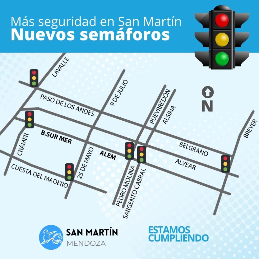 Ya funcionan los nuevos semáforos en San Martín - Info del Este